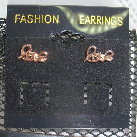 Unk | Jewelry | Cursive Word Love Stud Earrings | Poshmark